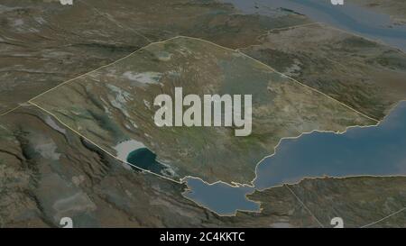 Zoom in on Tadjourah (region of Djibouti) outlined. Oblique perspective ...