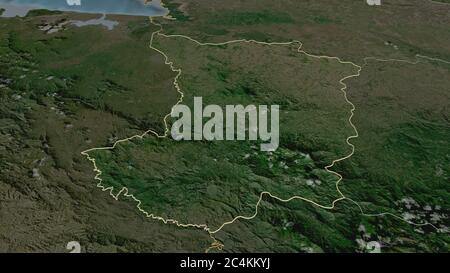 Zoom in on Dajabón (province of Dominican Republic) outlined. Oblique ...