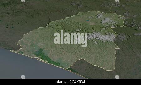 Zoom in on Ahuachapán (department of El Salvador) outlined. Oblique ...