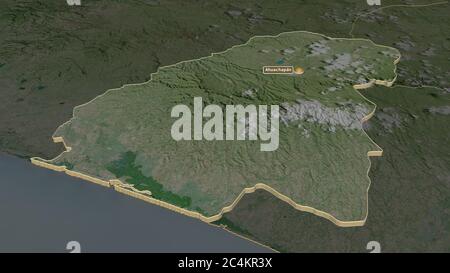 Zoom in on Ahuachapán (department of El Salvador) outlined. Oblique ...