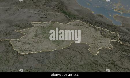 Zoom in on Debub (region of Eritrea) outlined. Oblique perspective ...