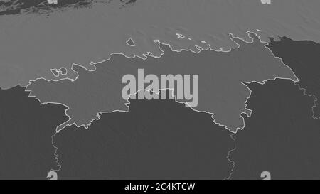 Zoom in on Harju (county of Estonia) outlined. Oblique perspective ...