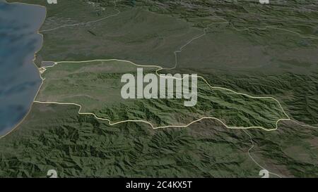 Zoom in on Guria (region of Georgia) outlined. Oblique perspective ...