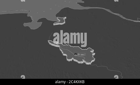 Bremen, state of Germany. Bilevel elevation map with lakes and rivers ...