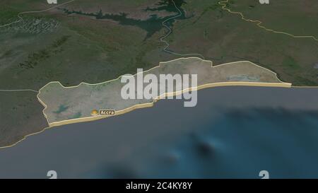 Zoom in on Greater Accra (region of Ghana) extruded. Oblique ...