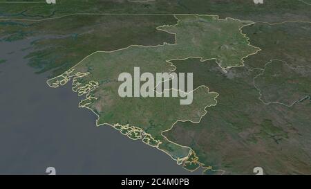 Zoom in on Boké (region of Guinea) outlined. Oblique perspective ...