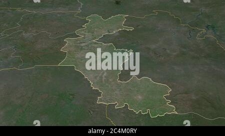 Zoom in on Faranah (region of Guinea) outlined. Oblique perspective ...