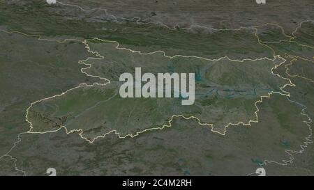 Zoom in on Bihar (state of India) extruded. Oblique perspective ...