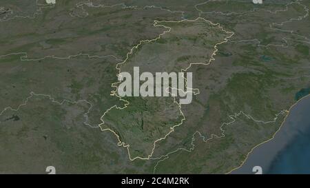 Zoom in on Chhattisgarh (state of India) extruded. Oblique perspective ...