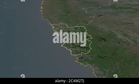 Zoom in on Goa (state of India) extruded. Oblique perspective ...