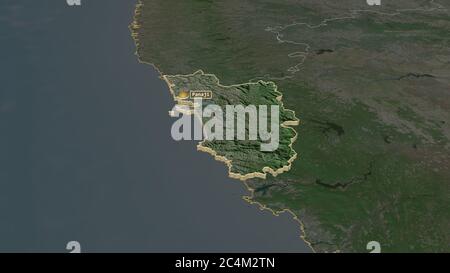Zoom in on Goa (state of India) extruded. Oblique perspective. Bilevel ...