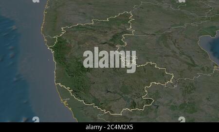Zoom in on Karnataka (state of India) outlined. Oblique perspective ...