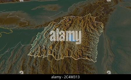 Zoom in on Manipur (state of India) outlined. Oblique perspective ...