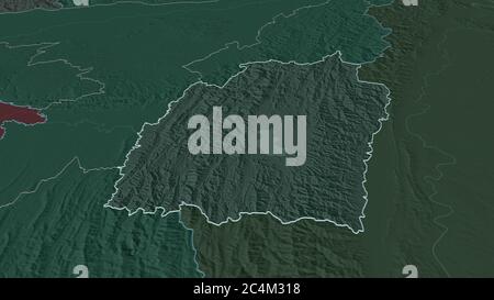 Zoom in on Manipur (state of India) outlined. Oblique perspective ...
