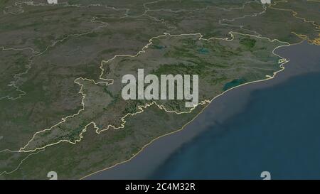 Zoom in on Odisha (state of India) outlined. Oblique perspective ...