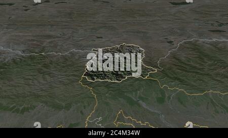 Zoom in on Sikkim (state of India) extruded. Oblique perspective ...