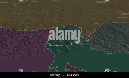 Zoom in on Sikkim (state of India) extruded. Oblique perspective ...