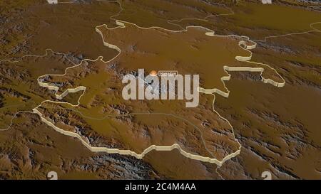 Zoom in on Hamadan (province of Iran) extruded. Oblique perspective ...