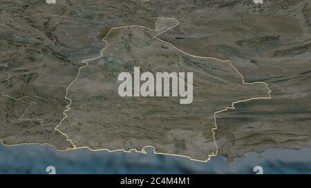 Zoom in on Sistan and Baluchestan (province of Iran) outlined. Oblique ...