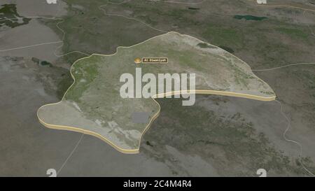 Zoom in on Al-Qadisiyah (province of Iraq) outlined. Oblique ...