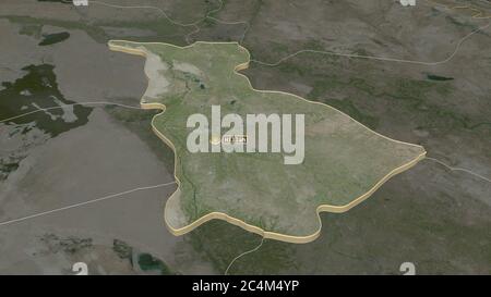 Zoom in on Babil (province of Iraq) extruded. Oblique perspective ...