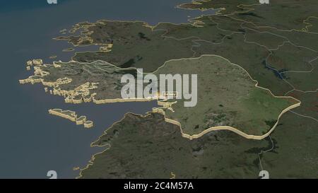 Zoom in on Galway (county of Ireland) outlined. Oblique perspective ...