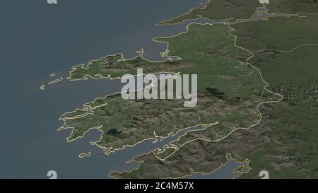 Zoom in on Kerry (county of Ireland) extruded. Oblique perspective ...