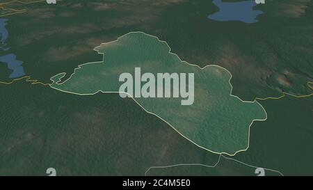 Zoom in on Monaghan (county of Ireland) outlined. Oblique perspective ...