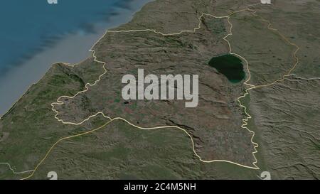 Zoom in on HaZafon (district of Israel) outlined. Oblique perspective ...