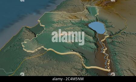 Zoom in on HaZafon (district of Israel) outlined. Oblique perspective ...