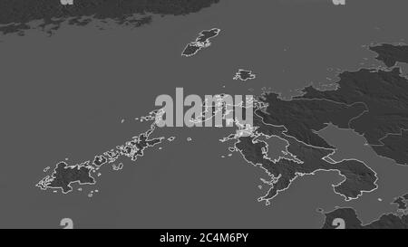 Nagasaki, prefecture of Japan. Bilevel elevation map with lakes and ...