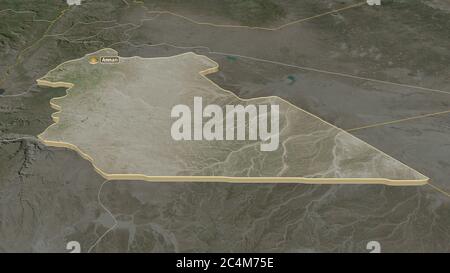 Zoom in on Amman (province of Jordan) outlined. Oblique perspective ...
