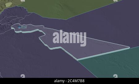 Zoom in on Zarqa (province of Jordan) extruded. Oblique perspective ...