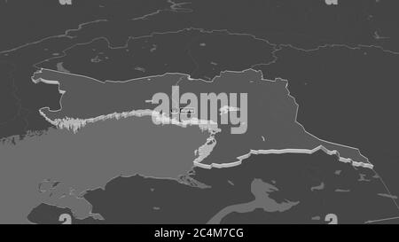 Atyrau, region of Kazakhstan. Bilevel elevation map with lakes and ...