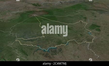 Zoom in on Embu (county of Kenya) outlined. Oblique perspective ...