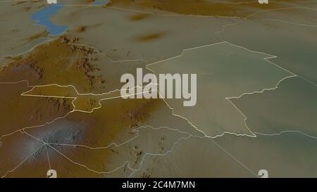 Zoom in on Isiolo (county of Kenya) extruded. Oblique perspective ...