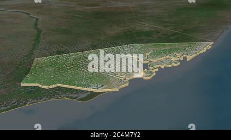 Zoom in on Lamu (county of Kenya) extruded. Oblique perspective ...