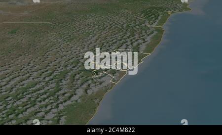 Zoom in on Mombasa (county of Kenya) outlined. Oblique perspective ...