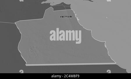 Al Ahmadi, province of Kuwait. Bilevel elevation map with lakes and ...