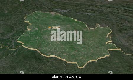 Zoom in on Phôngsali (province of Laos) outlined. Oblique perspective ...