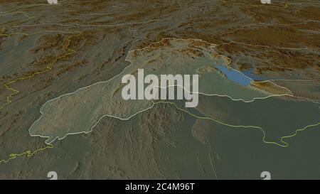 Zoom in on Vientiane (province of Laos) extruded. Oblique perspective ...