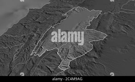 Beqaa, governorate of Lebanon. Bilevel elevation map with lakes and ...