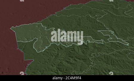 Zoom in on Mafeteng (district of Lesotho) extruded. Oblique perspective ...