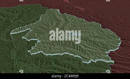 Zoom in on Mokhotlong (district of Lesotho) outlined. Oblique ...