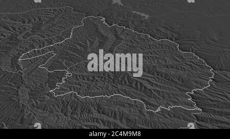 Zoom in on Mokhotlong (district of Lesotho) outlined. Oblique ...