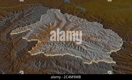 Zoom in on Mokhotlong (district of Lesotho) outlined. Oblique ...