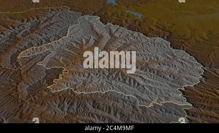 Zoom in on Mokhotlong (district of Lesotho) outlined. Oblique ...