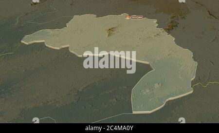 Zoom in on Lofa (county of Liberia) outlined. Oblique perspective ...