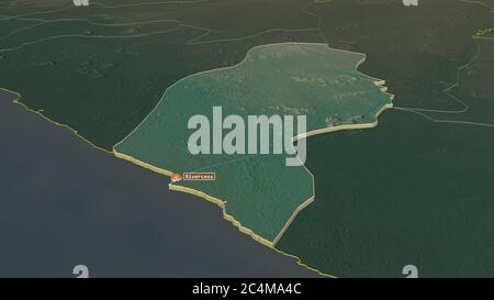 Zoom in on River Cess (county of Liberia) outlined. Oblique perspective ...