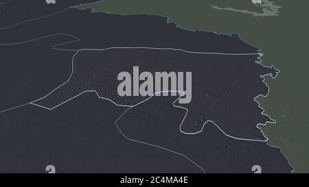 Zoom in on River Gee (county of Liberia) outlined. Oblique perspective ...